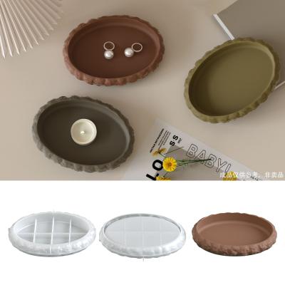 China DIY Aromatherapy Gypsum Cement Elliptical Mirror Rock Pattern Tray Plate Ornament Silicone Mold for sale