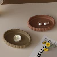 China DIY Aromatherapy Gypsum Cement Elliptical Mirror Rock Pattern Tray Plate Ornament Silicone Mold for sale