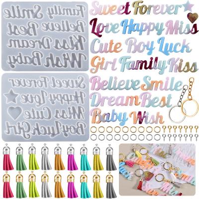 China DIY Crystal Dropping Resin English Alphabet Words Blessings Keychain Pendant Silicone Mold for sale