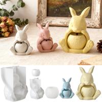 China Easter Bunny Candle Cup Silicone Mold Gypsum Cement Aromatherapy Candle Stand Decoration DIY Dropping Mold for sale