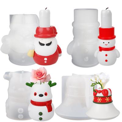 China DIY Drip Glue Santa Claus Snowman Elk Bell Candlestick Grinding Christmas Vase Flower Utensils Silicone Mold for sale