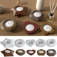 China DIY cut circular square heart-shaped flower pentagram gypsum storage candle cup candle holder base silicone mold for sale