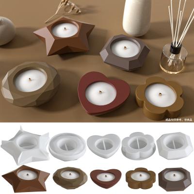 China DIY cut circular square heart-shaped flower pentagram gypsum storage candle cup candle holder base silicone mold for sale