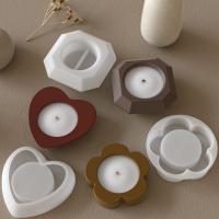 China DIY cut circular square heart-shaped flower pentagram gypsum storage candle cup candle holder base silicone mold for sale