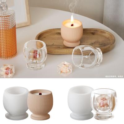 China DIY Crystal Dropping Glue Smooth Striped Wine Glass Storage Can Aromatherapy Gypsum Candle Cup Silicone Mold for sale