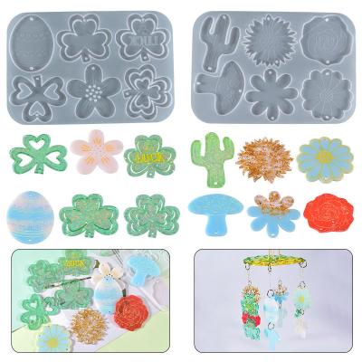 China DIY Dropping Mold Clover Petals Leaves Mushroom Cactus Hanging Silicone Mold Easter for sale