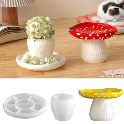 China DIY Cross border New Product Aromatherapy Gypsum Tall Mushroom Vase Storage Can Tray Decoration Silicone Mold for sale