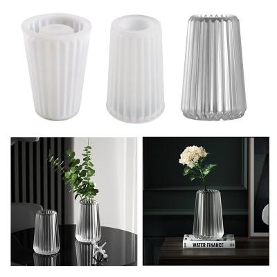 China DIY crystal dropper resin mold, striped and raised three-dimensional vase, pen holder, silicone mold wholesale for sale