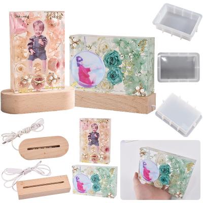 China DIY Crystal Drip Glue Resin Gypsum Rectangular Mirror Picture Frame Stand Base Silicone Mold Wholesale for sale