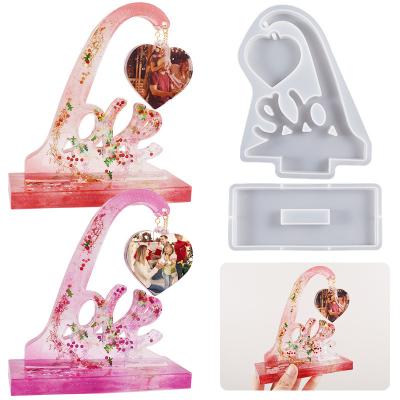 China Crystal Drip Glue Mirror Resin LOVE Love Picture Frame Pendant Platform Silicone Mold DIY Gypsum Grinding for sale