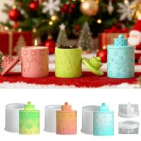 China Relief Christmas Tree Elk Snow Column Storage Can DIY Aromatherapy Gypsum Candle Cup Silicone Mold for sale