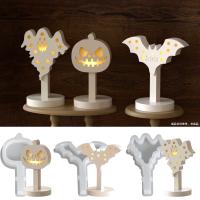 China Halloween Ghost Bat Pumpkin Hollow Egg Lamp Silhouette Ornament Lamp Holder Gypsum Silicone Mold for sale