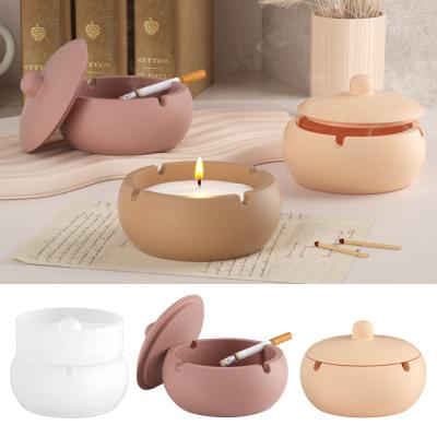 China Crystal dropper glue circular covered ashtray storage can DIY gypsum incense burner candle cup silicone mold for sale