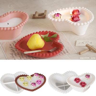 China DIY Drip Glue Resin Beads Lace Love Storage Dish Aromatherapy Gypsum Candle Cup Silicone Mold for sale