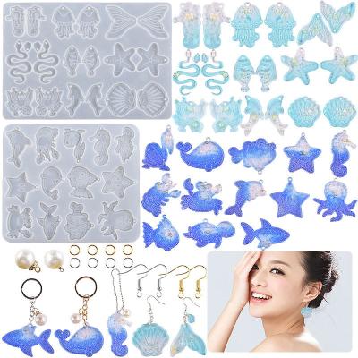 China Drip glue DIY ocean wind resin earrings pendant silicone mold jellyfish shell marine animal grinding tool for sale