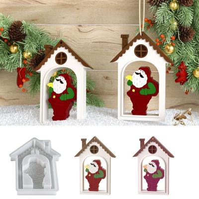 China DIY Christmas Santa Claus House Listing Aromatherapy Gypsum Platform Decoration Pendant Silicone Mold for sale