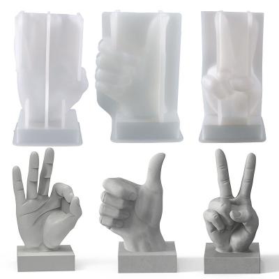 China DIY Crystal Dropping Resin Mold OK Thumb Scissors Hand Gesture Table Candle Silicone Mold for sale