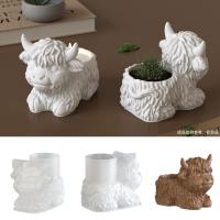China Factory direct sales potted silicone mold DIY cow flower pot storage can candle cup gypsum mold for sale
