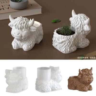 China Factory direct sales potted silicone mold DIY cow flower pot storage can candle cup gypsum mold for sale