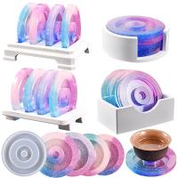China DIY crystal dropper resin gypsum coaster circular coaster holder storage box mirror silicone mold for sale