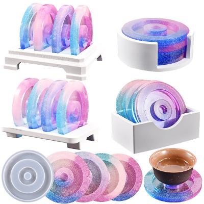 China DIY crystal dropper resin gypsum coaster circular coaster holder storage box mirror silicone mold for sale