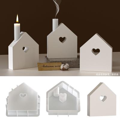China Hollow out love house candle holder silicone mold DIY aromatherapy gypsum candle holder decoration mold for sale
