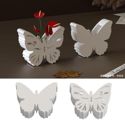 China Manufacturer direct sales silicone mold wholesale DIY hollow flat butterfly vase decoration gypsum mold for sale