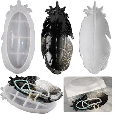China DIY crystal dropper resin feather wing plate ornament mirror plate storage box silicone mold for sale