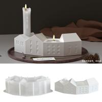 China DIY Nordic Christmas House Half Moon Gypsum House Candlestick Candlestick Container Decoration Silicone Mold for sale