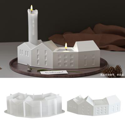 China DIY Nordic Christmas House Half Moon Gypsum House Candlestick Candlestick Container Decoration Silicone Mold for sale