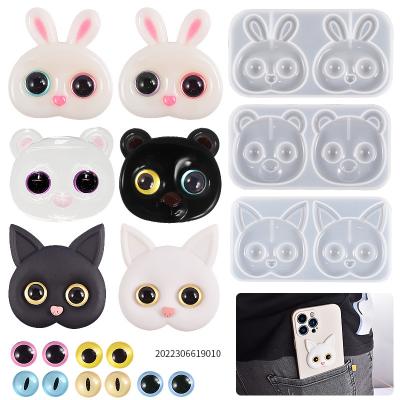 China DIY crystal dropper resin mobile phone case patch 3D three-dimensional bear rabbit cat head silicone mold for sale