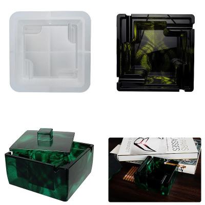 China Drip glue DIY ashtray mold with cover imitating ash flying Nordic ins square ashtray silicone mold for sale