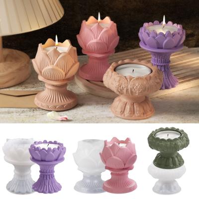 China Crystal dropper gypsum cement three-dimensional lotus ground gypsum candle cup flower bud candle container silicone mold for sale