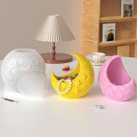 China Embossed pattern moon storage box mold, handmade DIY gypsum cement jewelry box, home decoration silicone mold for sale