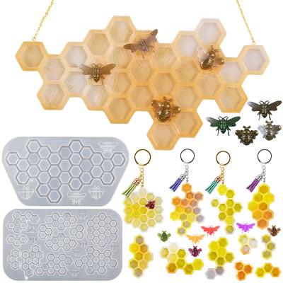 China DIY crystal dropper resin gypsum mirror honey honeycomb keychain door number pendant silicone mold for sale