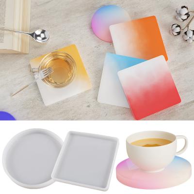 China DIY crystal dropper resin gypsum coaster, round square animal dried flower specimen press mud board silicone mold for sale