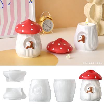 China Explosive Squirrel Mushroom House Storage Can Silicone Mold DIY Aromatherapy Candle Cup Ornament Gypsum Mold for sale