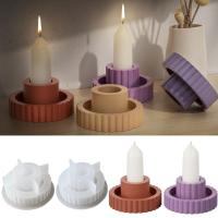 China Circular striped candle holder dropper mold DIY cement gypsum concrete candle stand silicone mold for sale