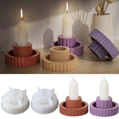 China Circular striped candle holder dropper mold DIY cement gypsum concrete candle stand silicone mold for sale
