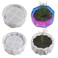 China Circular cut flower pot storage box silicone mold DIY crystal drip glue cement gypsum resin grinding tool for sale