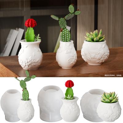 China DIY Crystal Drop Glue Relief Vine Flower Pattern Vase Aromatherapy Gypsum Storage Can Silicone Mold for sale