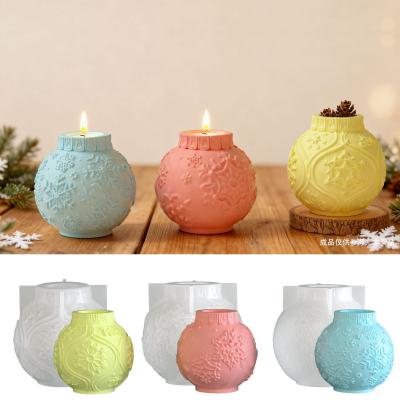 China Embossed snowflake pattern round ball lantern candle holder DIY Christmas aromatherapy gypsum silicone mold for sale