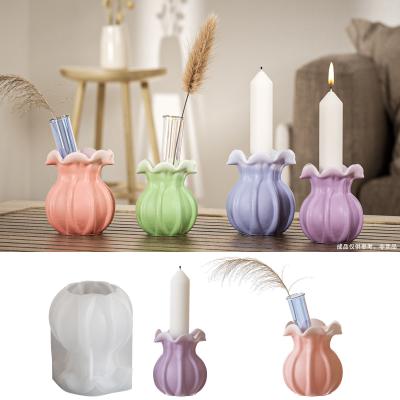 China DIY resin mirror lace flower hydroponic vase DIY gypsum candle holder silicone mold for sale