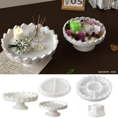 China Ins Wind Wave Love Lace Tray Silicone Mold DIY Aromatherapy Gypsum High Foot Dish Storage Plate Mold for sale