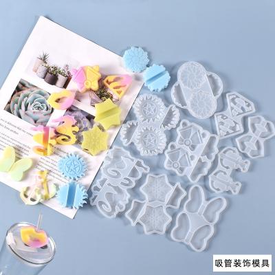 China DIY crystal dropper molds, multiple attractive and upgraded straw decoration silicone molds, available for wholesale in stock for sale