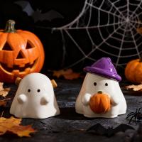 China Aromatherapy gypsum quadruple Q-version ghost ornament silicone mold DIY Halloween candle stand mold for sale