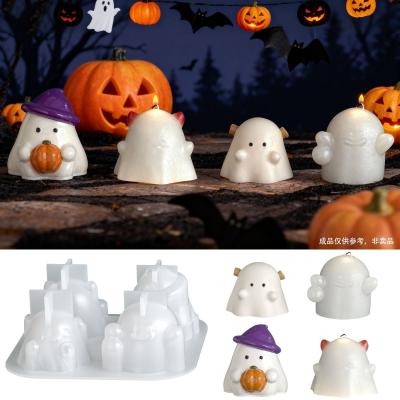 China Aromatherapy gypsum quadruple Q-version ghost ornament silicone mold DIY Halloween candle stand mold for sale