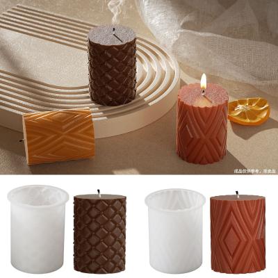 China DIY Crystal Dropping Gel Mold Cylinder Aromatherapy Diamond Leather Pattern Gypsum Candle Ornament Silicone Mold for sale