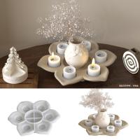 China Aromatherapy gypsum resin lotus flower candle holder ornament silicone mold DIY minimalist style candle base for sale