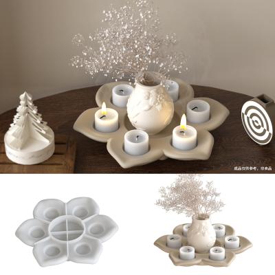 China Aromatherapy gypsum resin lotus flower candle holder ornament silicone mold DIY minimalist style candle base for sale